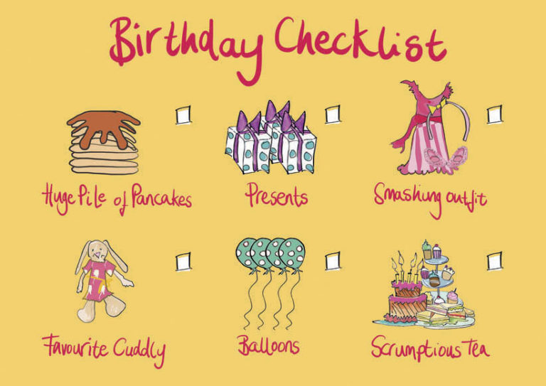 Birthday Checklist Girl yellow - Higgledy Ink Illustration
